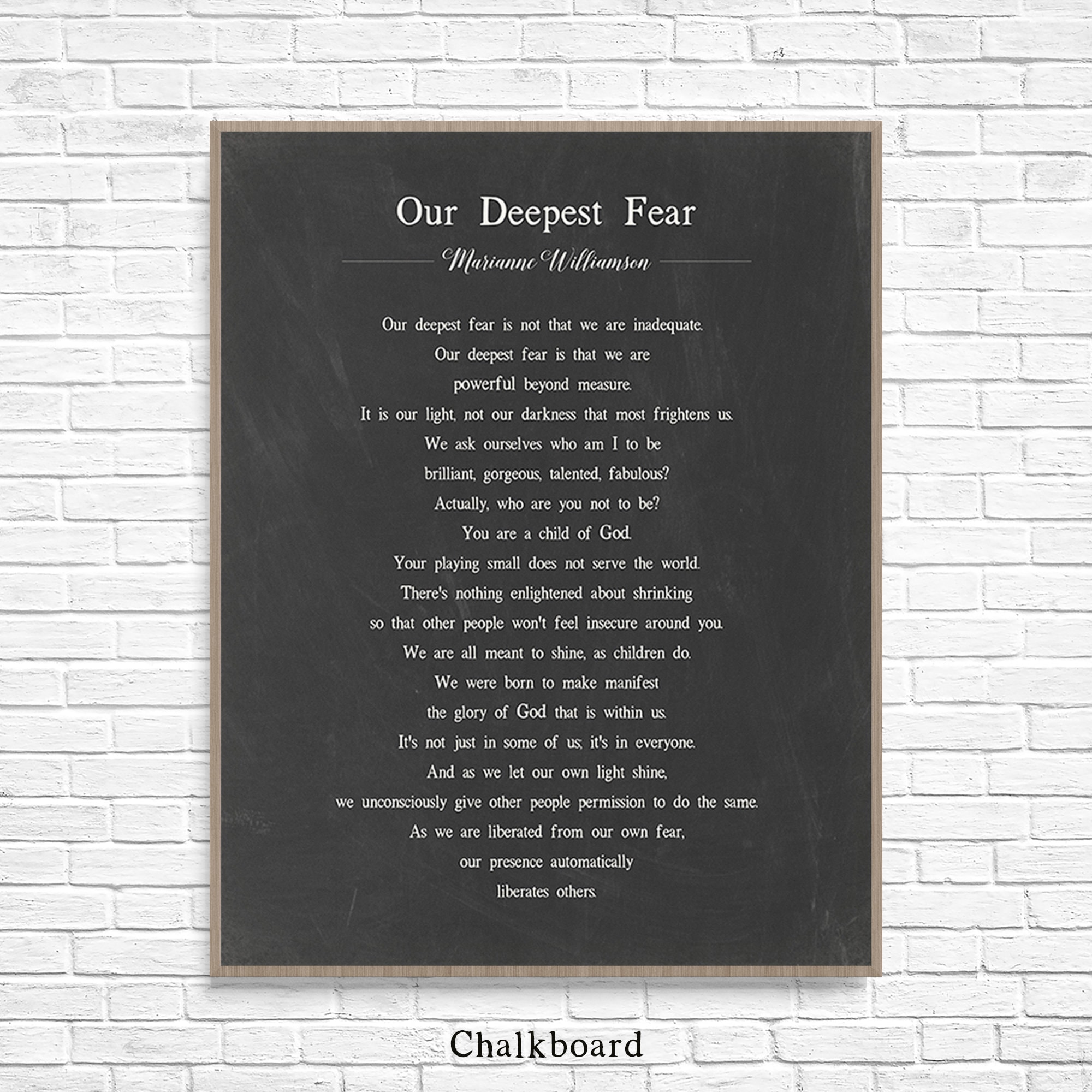 Our Deepest Fear poem by American poet Marianne Williamson art | Etsy