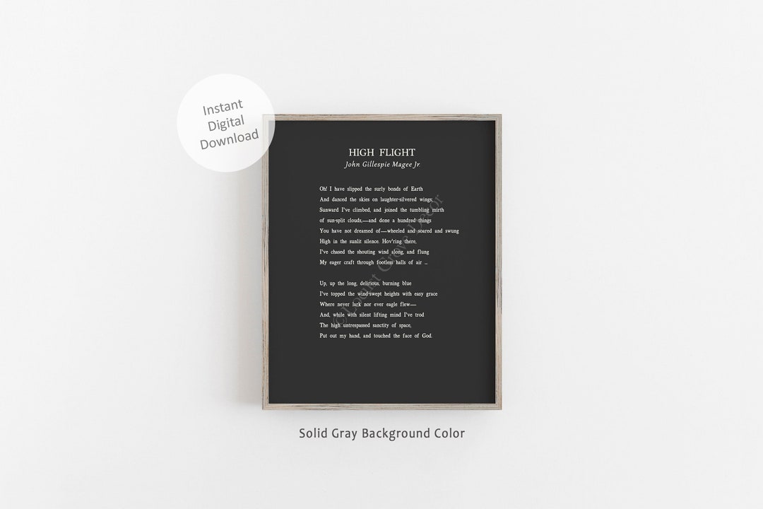High Flight Poem by Fighter Pilot John Gillespie Magee Jr., Instant ...