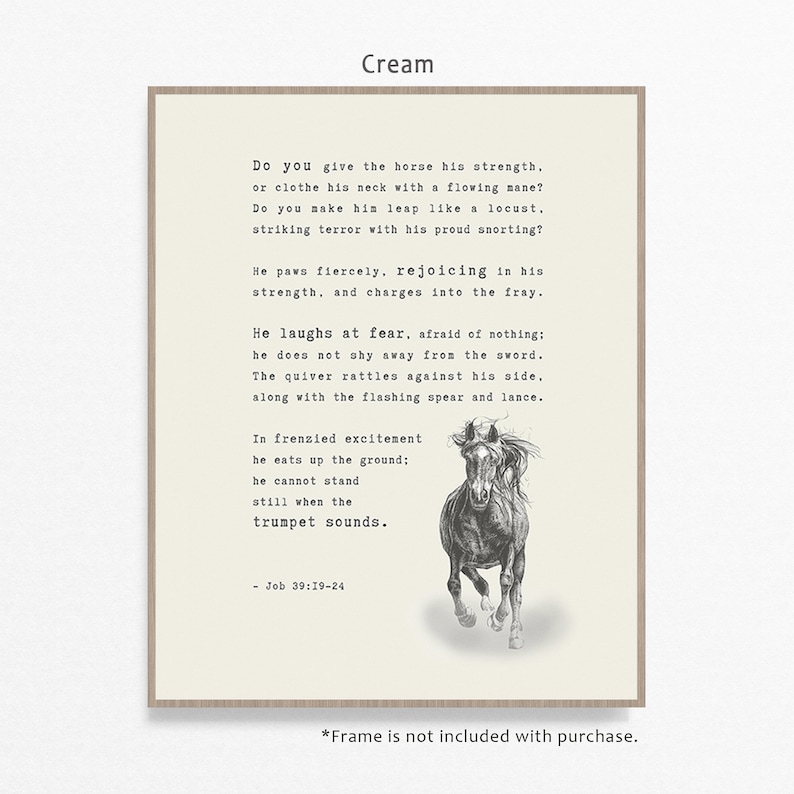 Job 39 Bible Scripture With Horse Drawing Mailed Print Poster ...