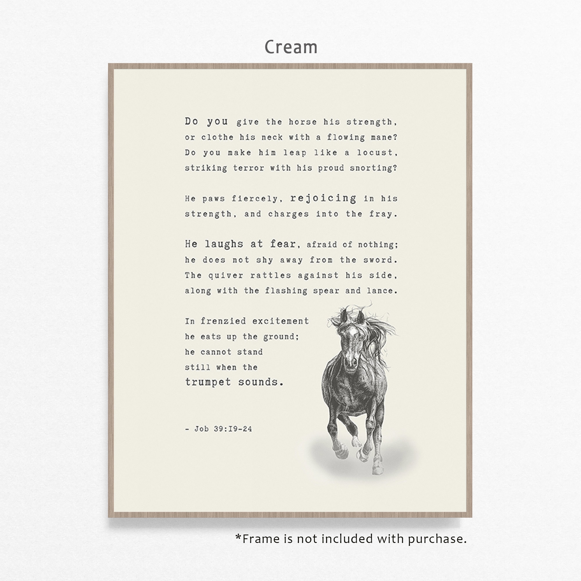 Job 39 Bible Scripture With Horse Drawing Mailed Print Poster ...