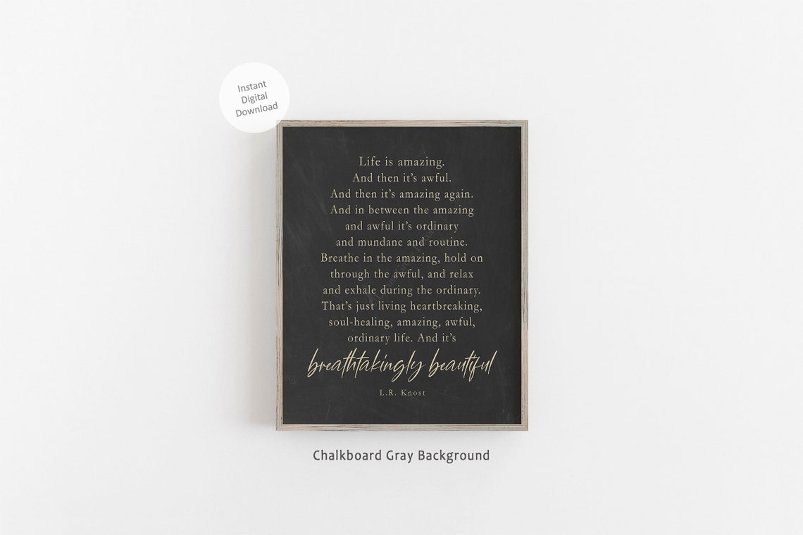 Life is Amazing Poem by L.R. Knost Printable Wall Art on Chalkboard ...