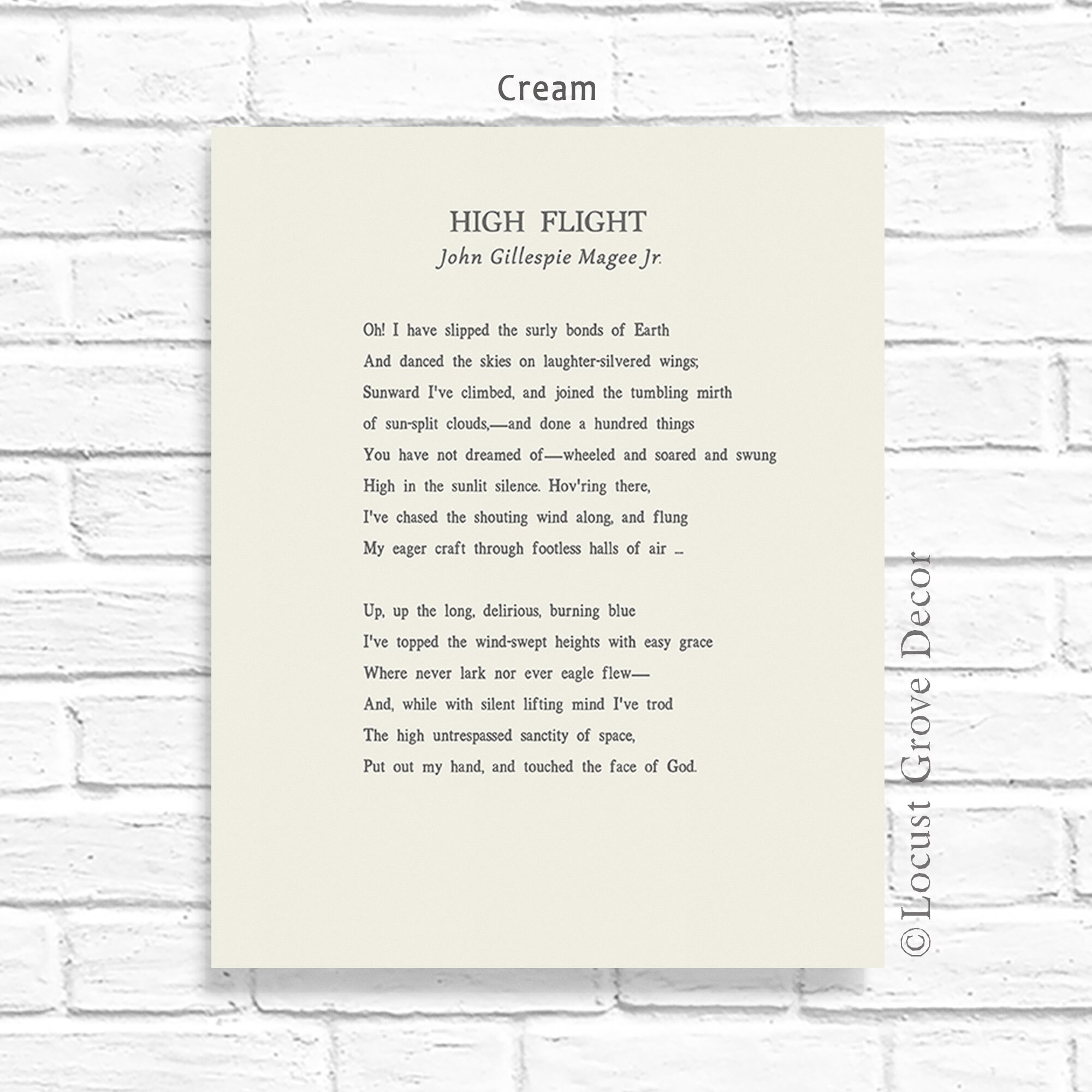 High Flight Poem by Fighter Pilot John Gillespie Magee Jr. Metal Print ...