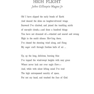 High Flight Poem by Fighter Pilot John Gillespie Magee Jr. Ready-to-frame Print, Aviation Quote ...