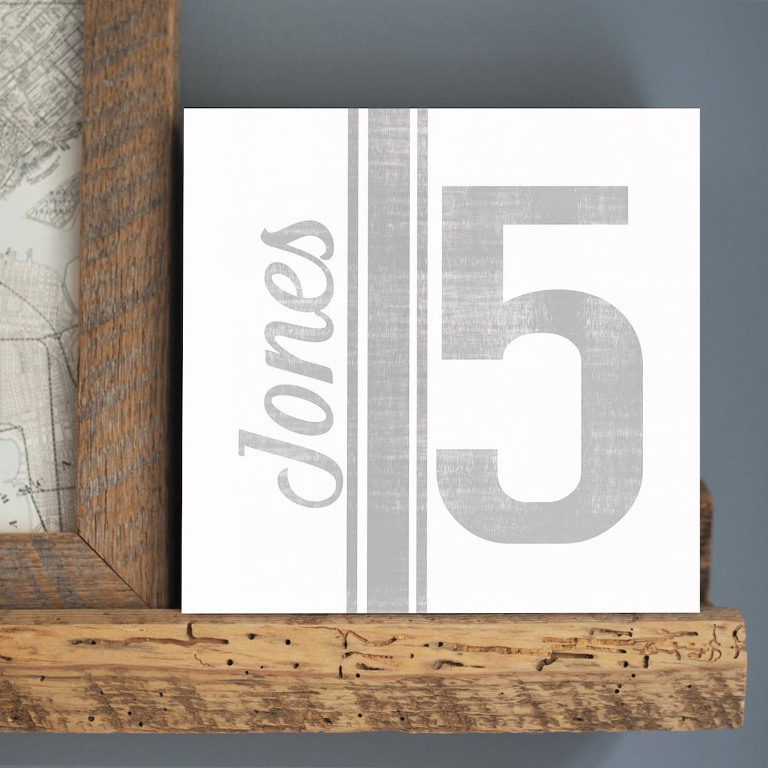 Personalized Family Name and Number Box Print, Distressed Lettering ...