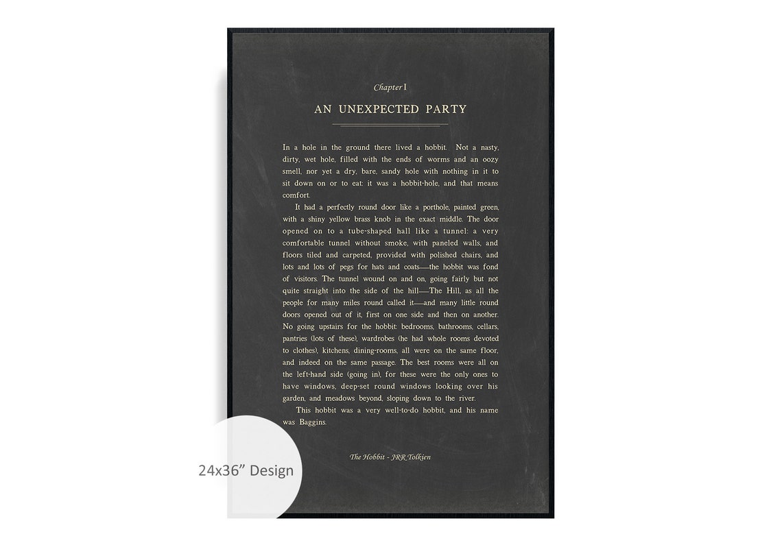 The Hobbit Chapter 1 an Unexpected Party Art Print Poster, JRR Tolkien ...