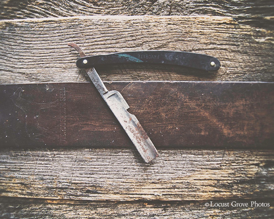 Straight Edge Razor and Strop Photography Art Print, Vintage Barber ...