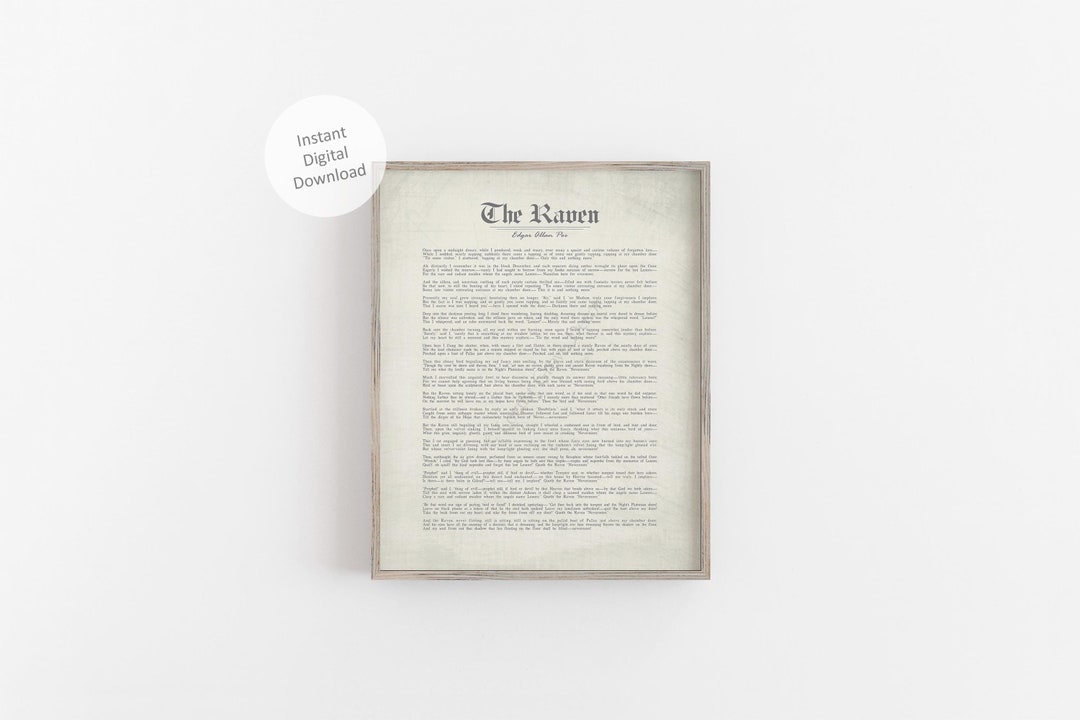 The Raven Printable Wall Art on White Washed Background, the Raven Poem ...