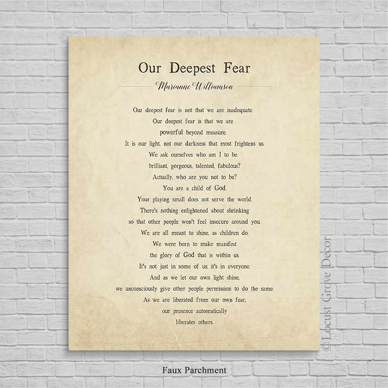 Our Deepest Fear Metal Print, Our Deepest Fear Poem by American Poet ...