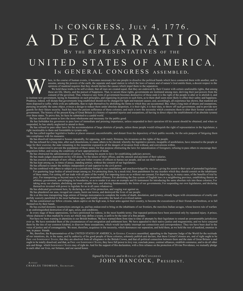 The Declaration of Independence Metal Print, John Hancock Historical ...