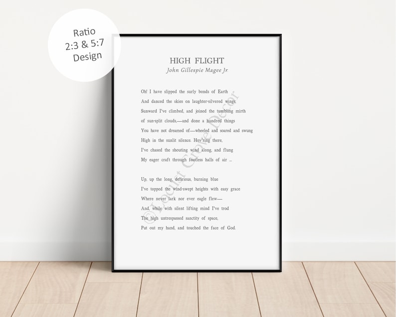 High Flight Poem by Fighter Pilot John Gillespie Magee Jr., Instant ...