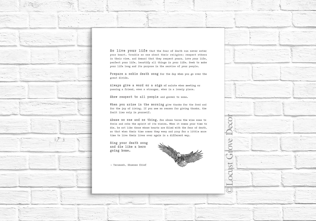 Tecumseh Poem Metal Print, Native American Shawnee Chief Tecumseh Quote ...