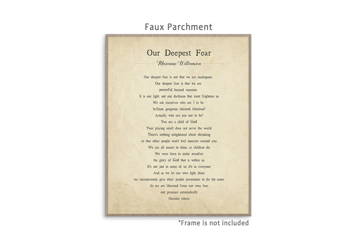 Our Deepest Fear Poem by American Poet Marianne Williamson Motivational ...