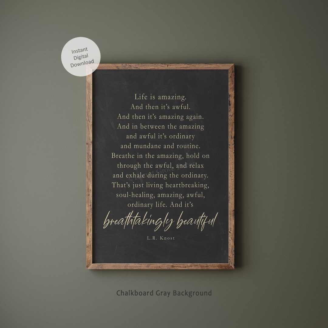 Life is Amazing Poem by L.R. Knost Printable Wall Art on Chalkboard ...