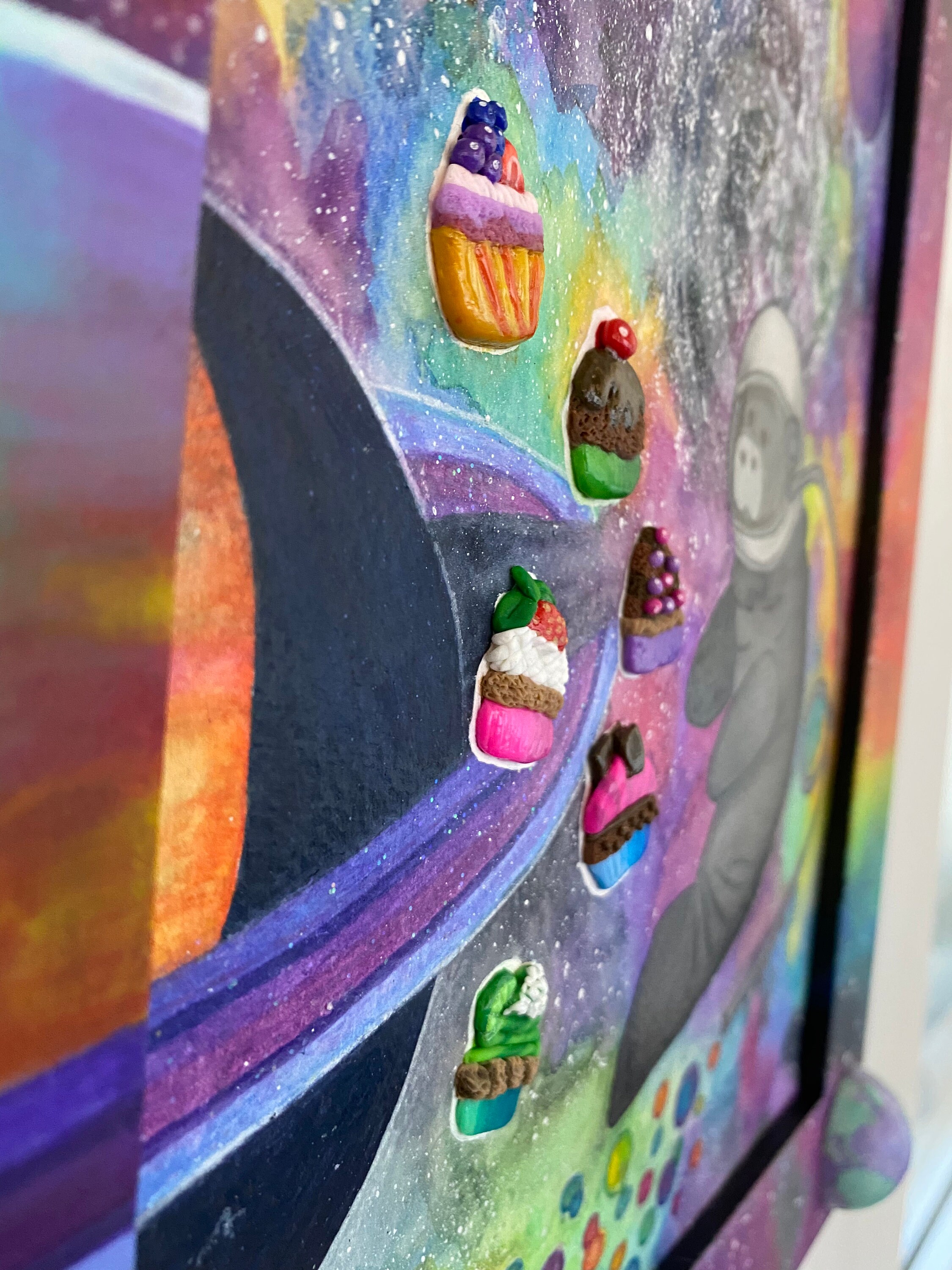 Original Mixed Media Artwork Space Manatee With Cupcakes - Etsy