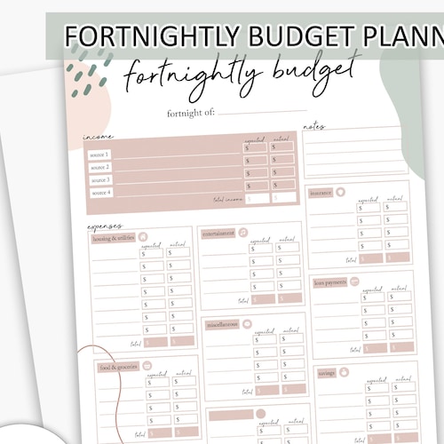 Fortnightly Budget Planner Printable Financial Planner - Etsy