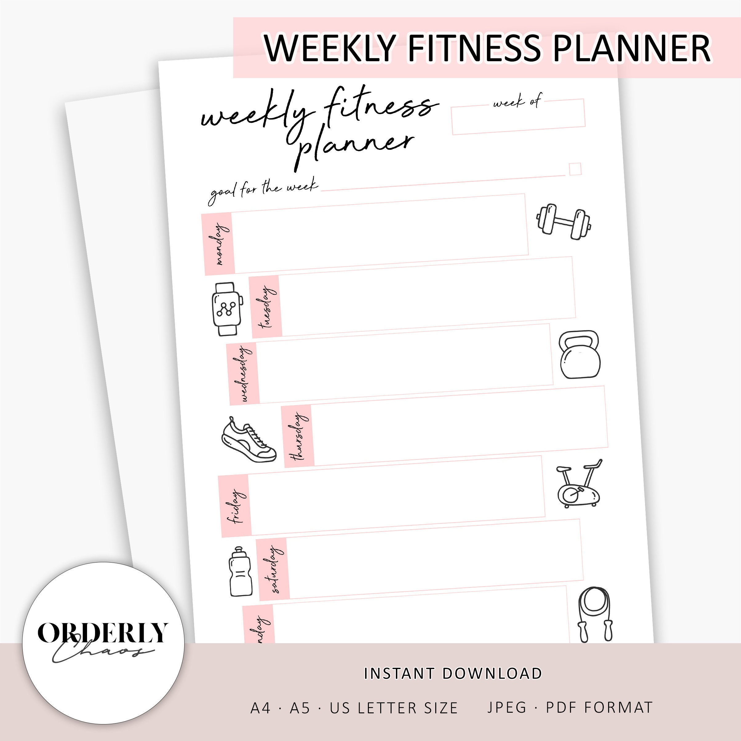 Weekly Fitness Planner Printable Weekly Workout Planner - Etsy