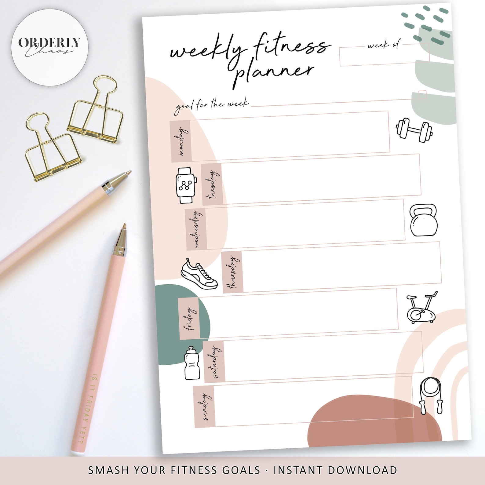 Weekly Fitness Planner Modern Minimalism Printable Weekly | Etsy