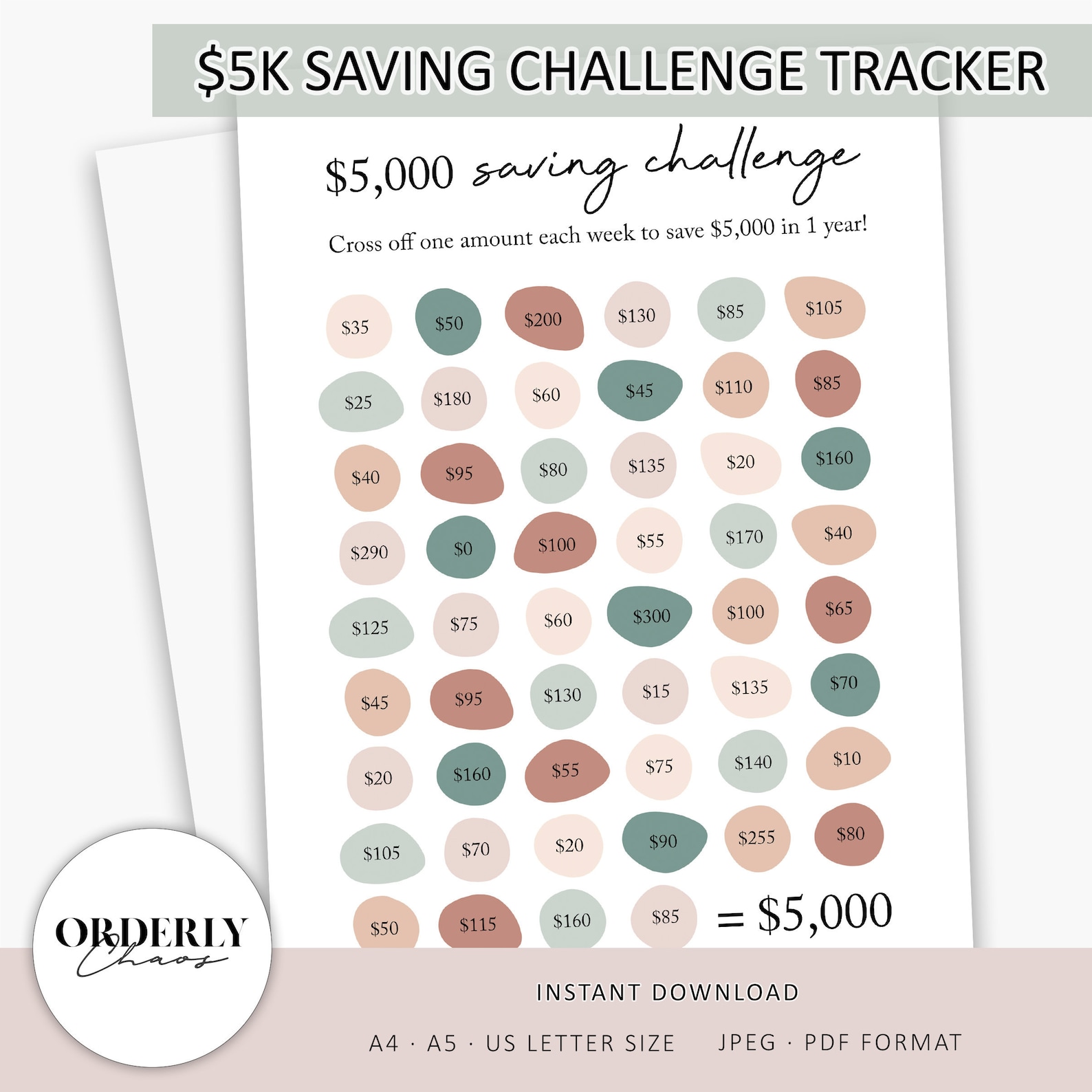 5K Money Saving Challenge Printable Modern Minimalism | Etsy