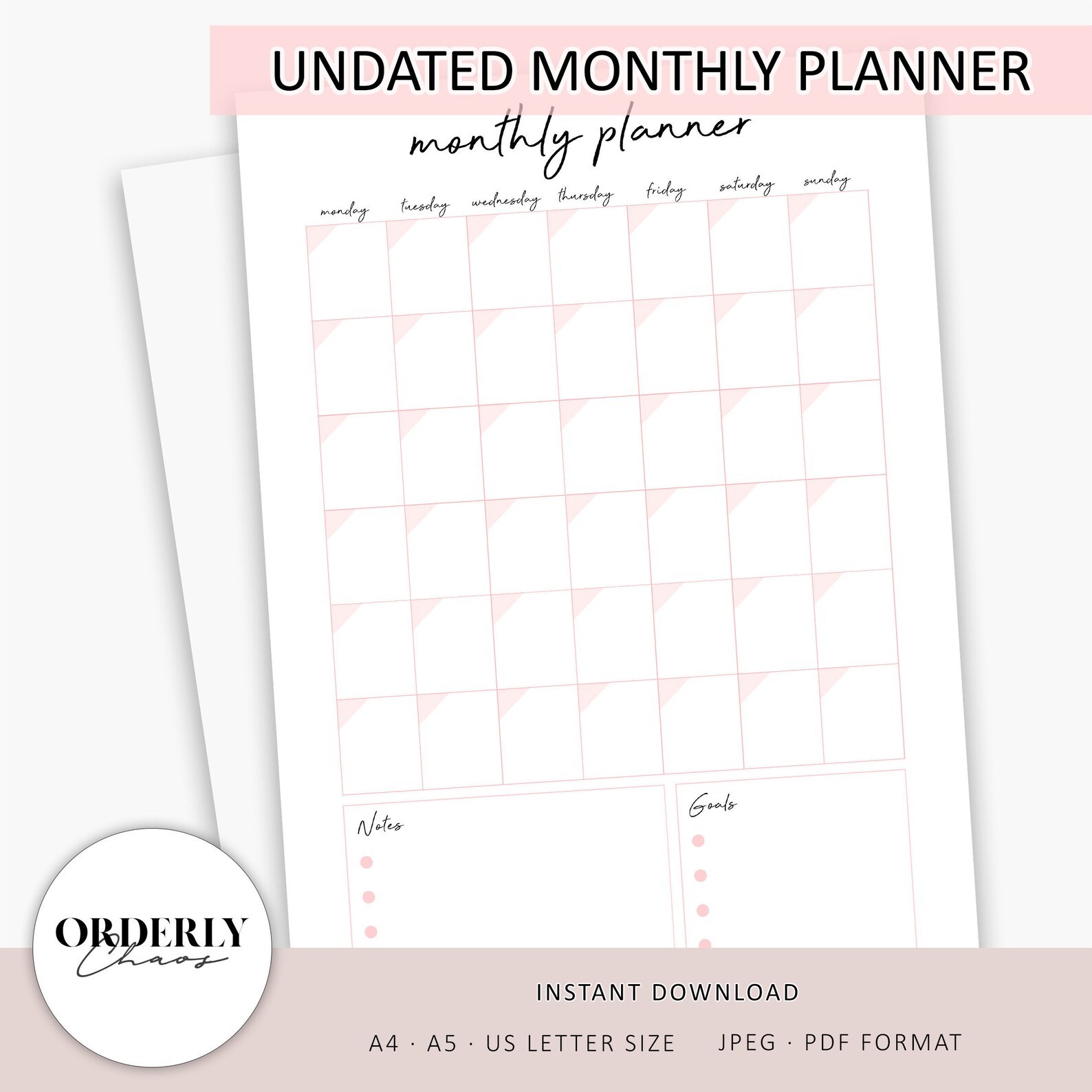 Undated Monthly Planner Printable Monthly Overview Monthly - Etsy