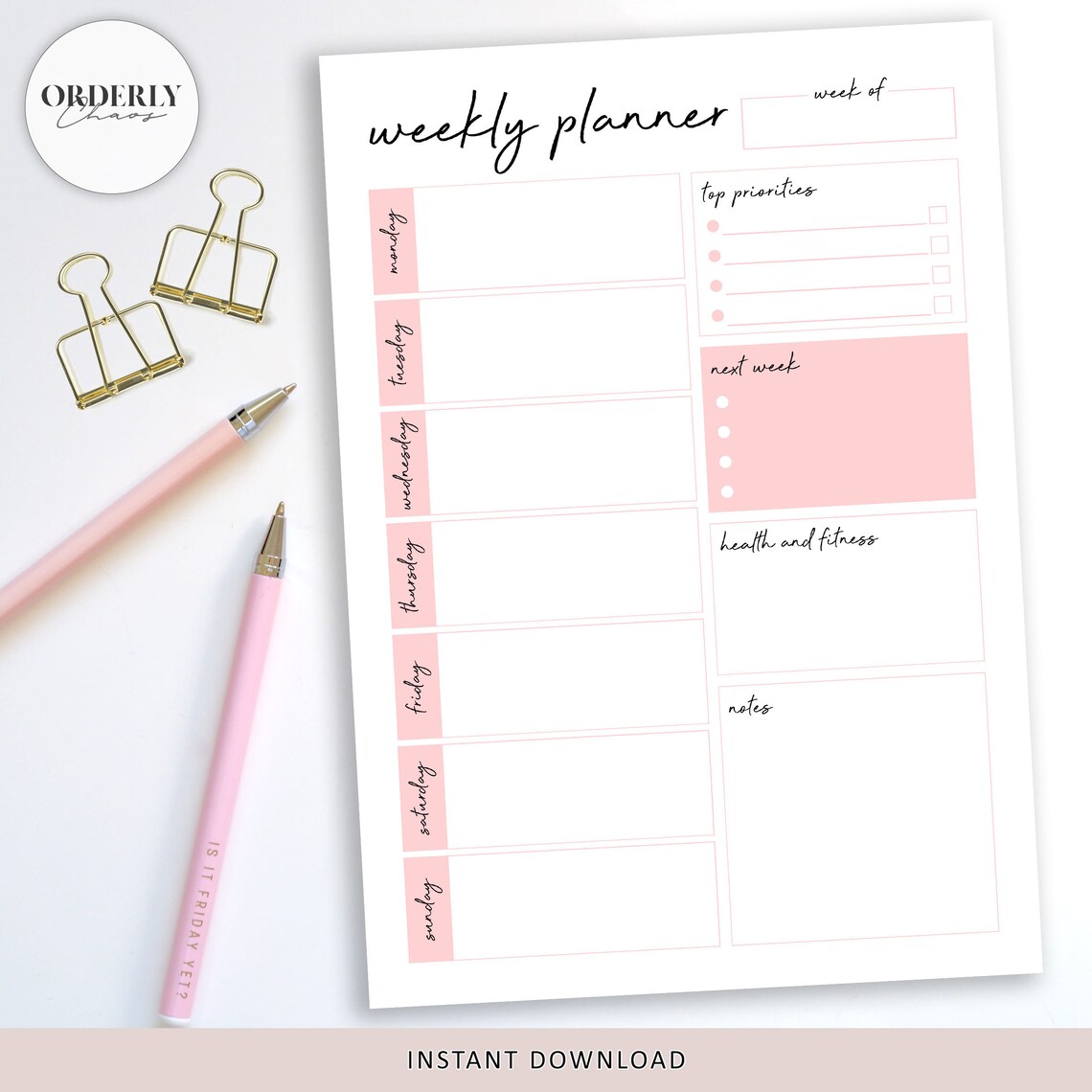 Weekly Planner Printable Weekly Planner Organizer Printable - Etsy