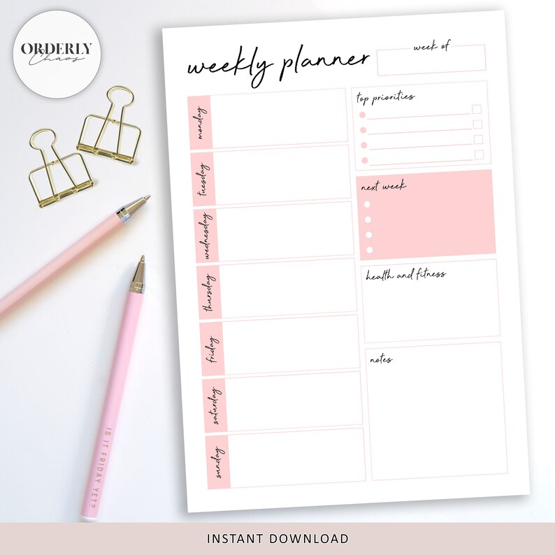 Weekly Planner Printable Weekly Planner Organizer Printable - Etsy