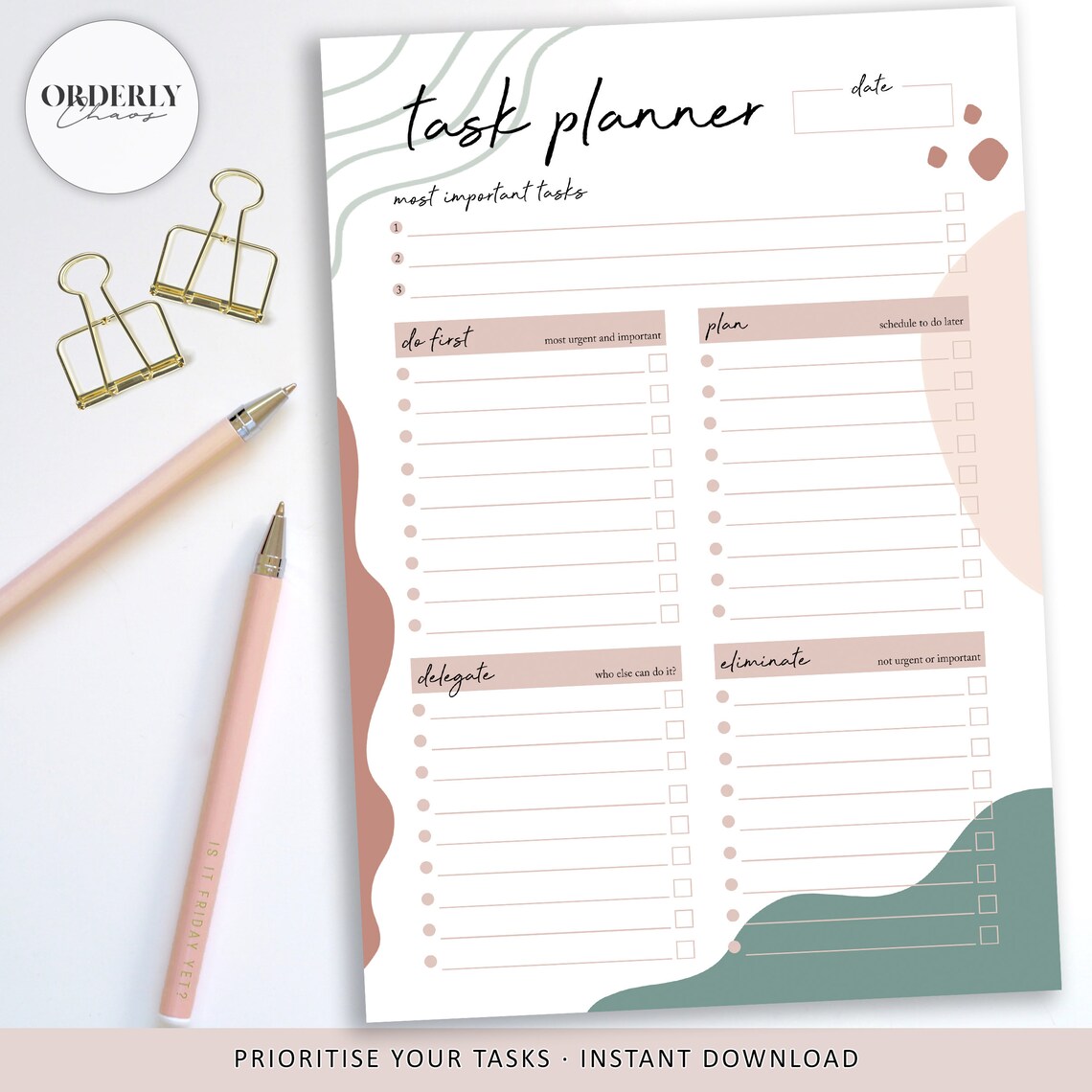 Task Planner Modern Minimalism Printable Daily Planner Task | Etsy
