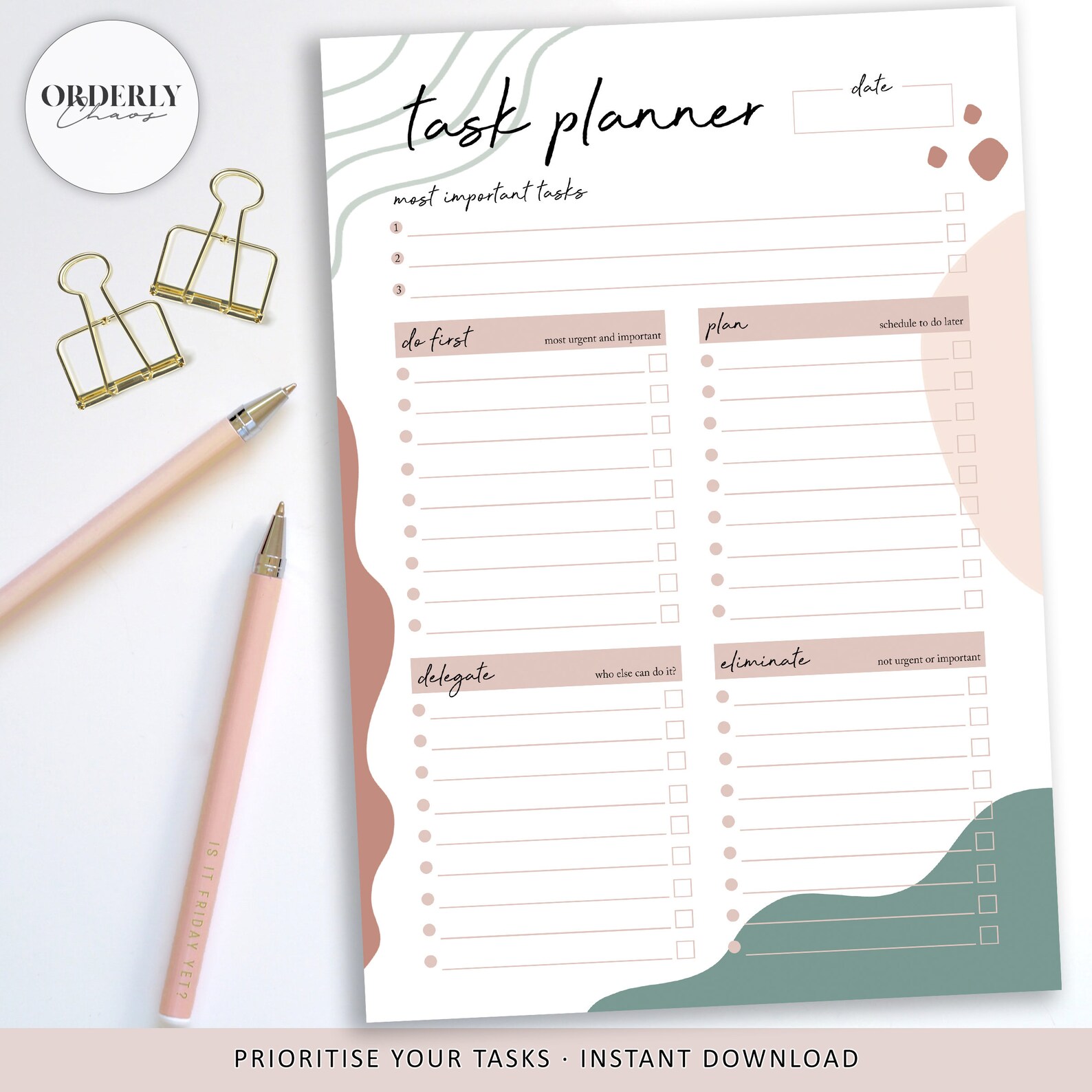 Task Planner Modern Minimalism Printable Daily Planner Task | Etsy