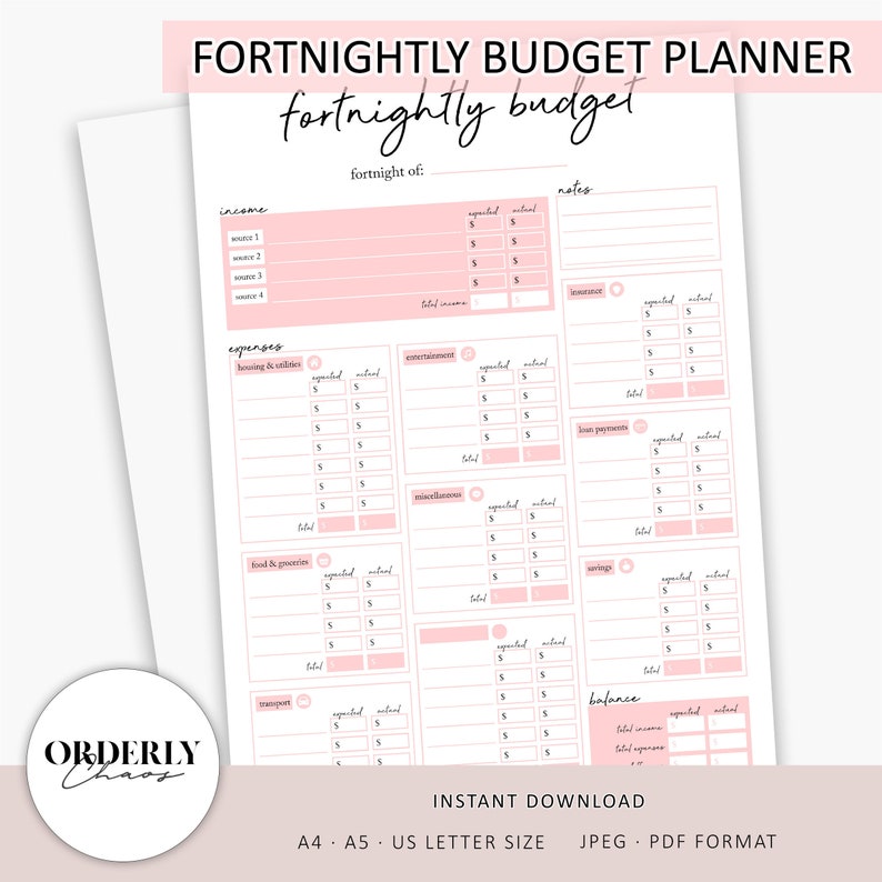 Fortnightly Budget Planner Printable Financial Planner Etsy