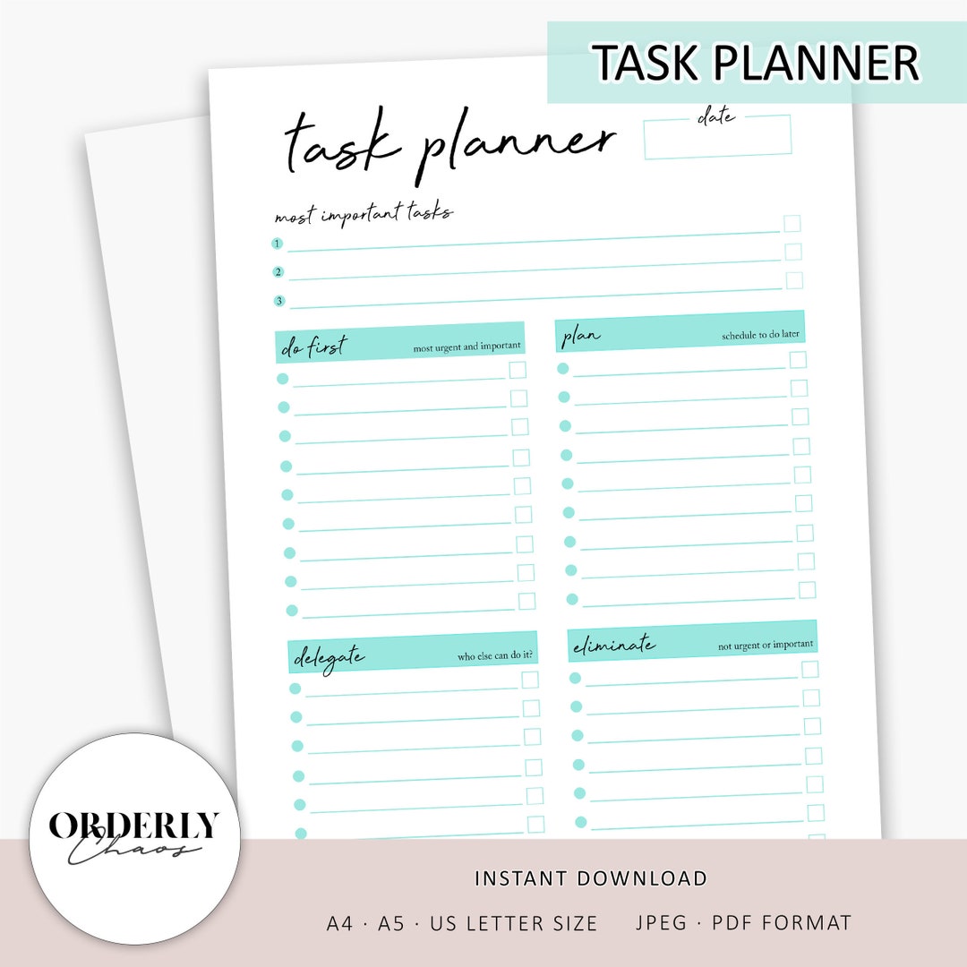 Task Planner Printable Aqua | Daily Planner, Task List, Task Priority ...