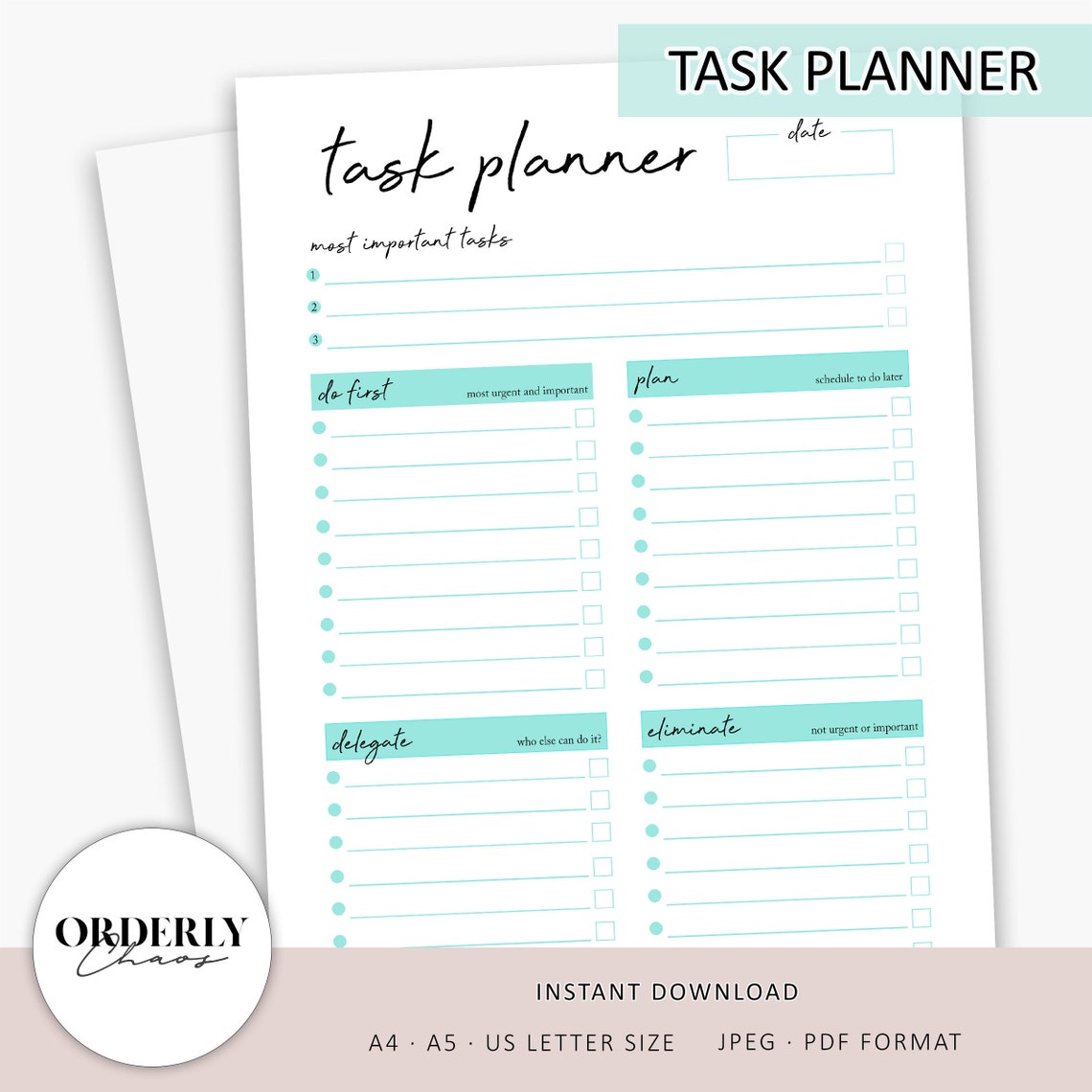 Task Planner Printable Aqua Daily Planner Task List Task | Etsy