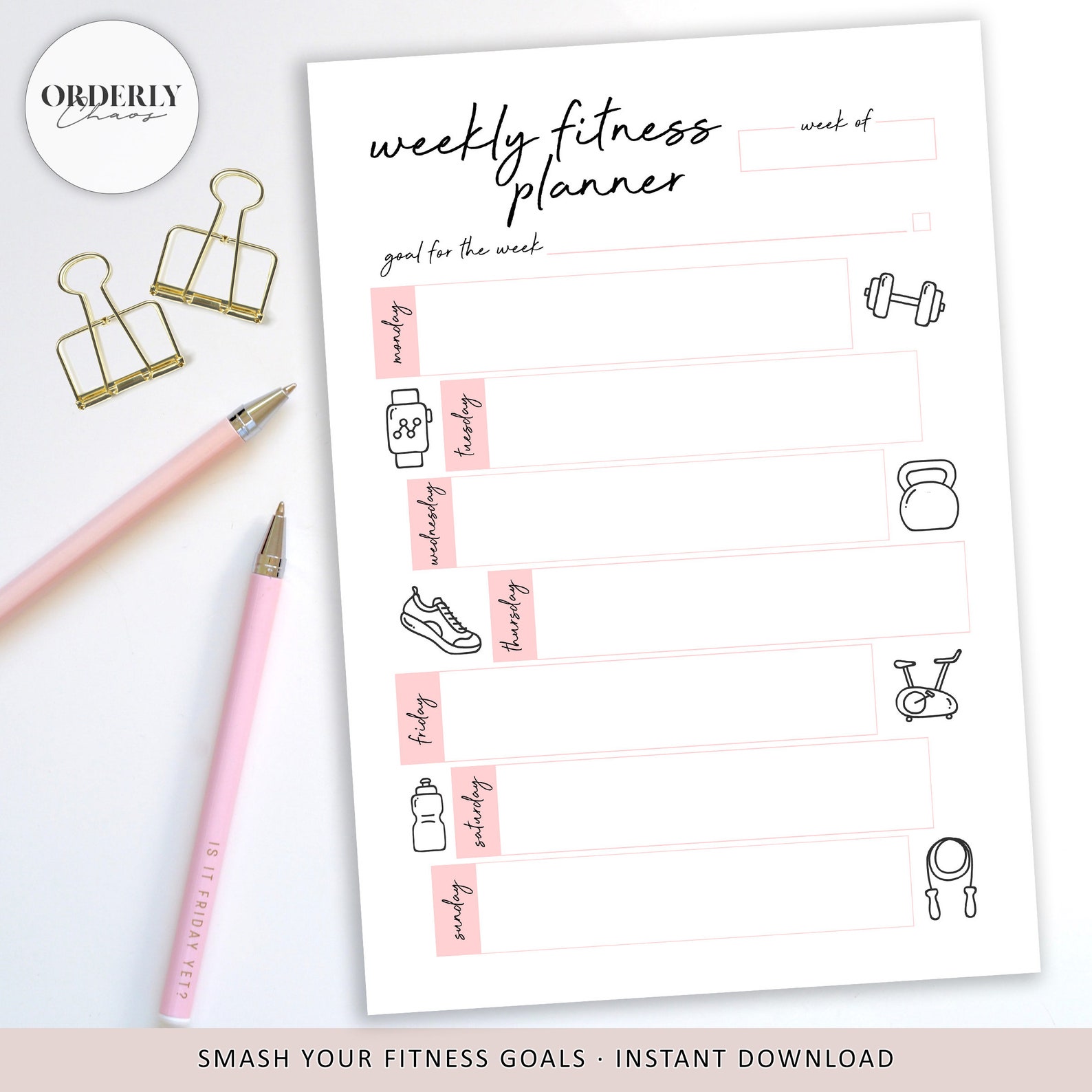 Weekly Fitness Planner Printable Weekly Workout Planner - Etsy