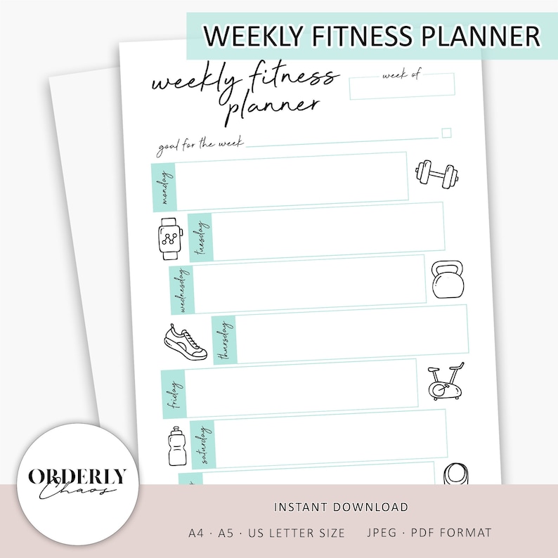 Weekly Fitness Planner Printable Aqua Weekly Workout - Etsy
