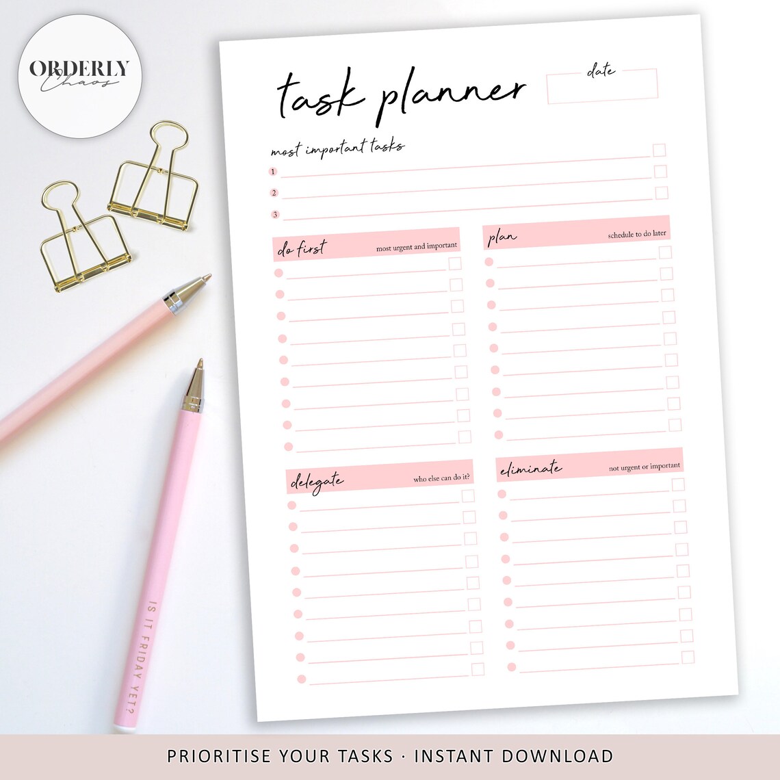 Task Planner Printable Daily Planner Task List Task | Etsy