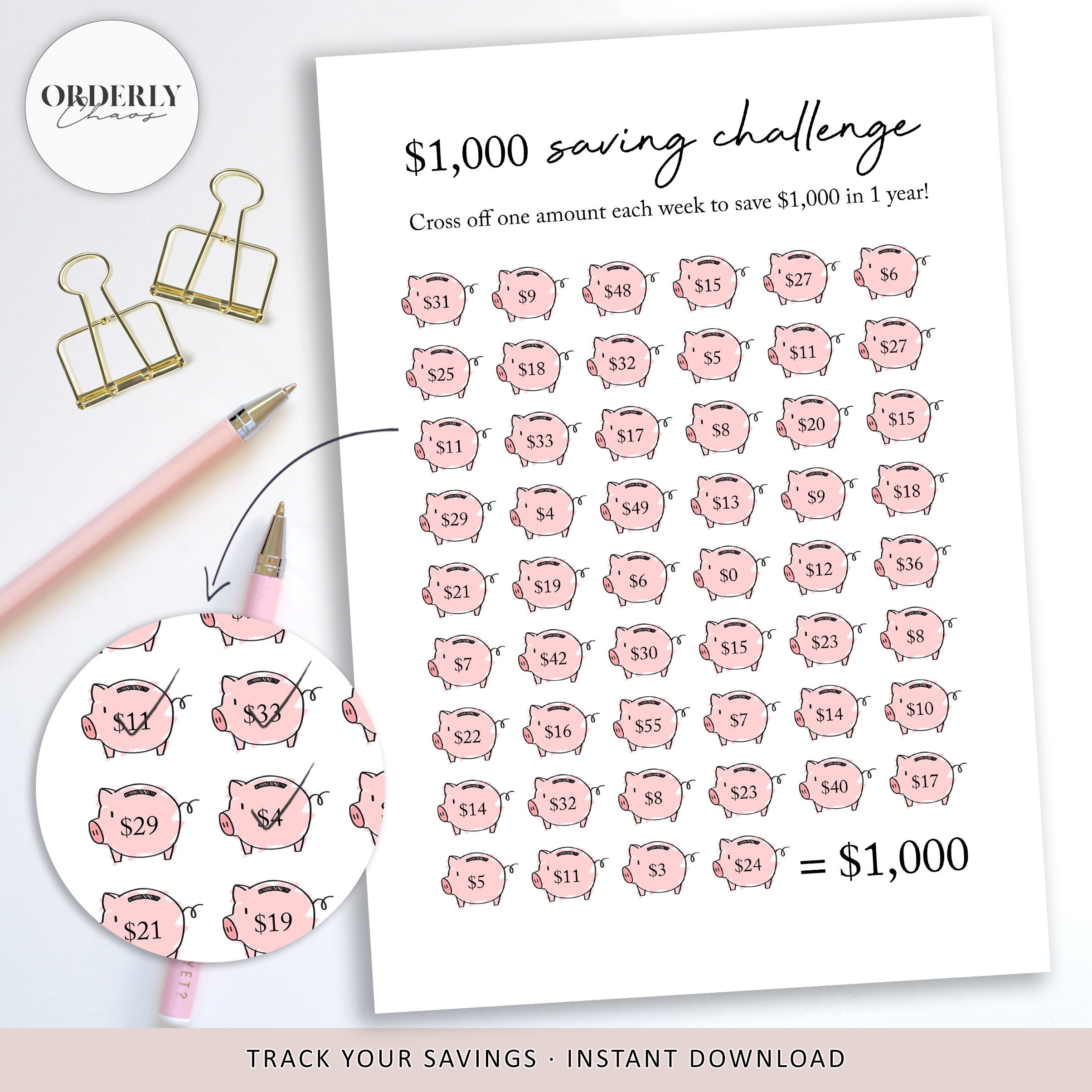 1K Money Saving Challenge Printable Savings Tracker 52 Week - Etsy ...