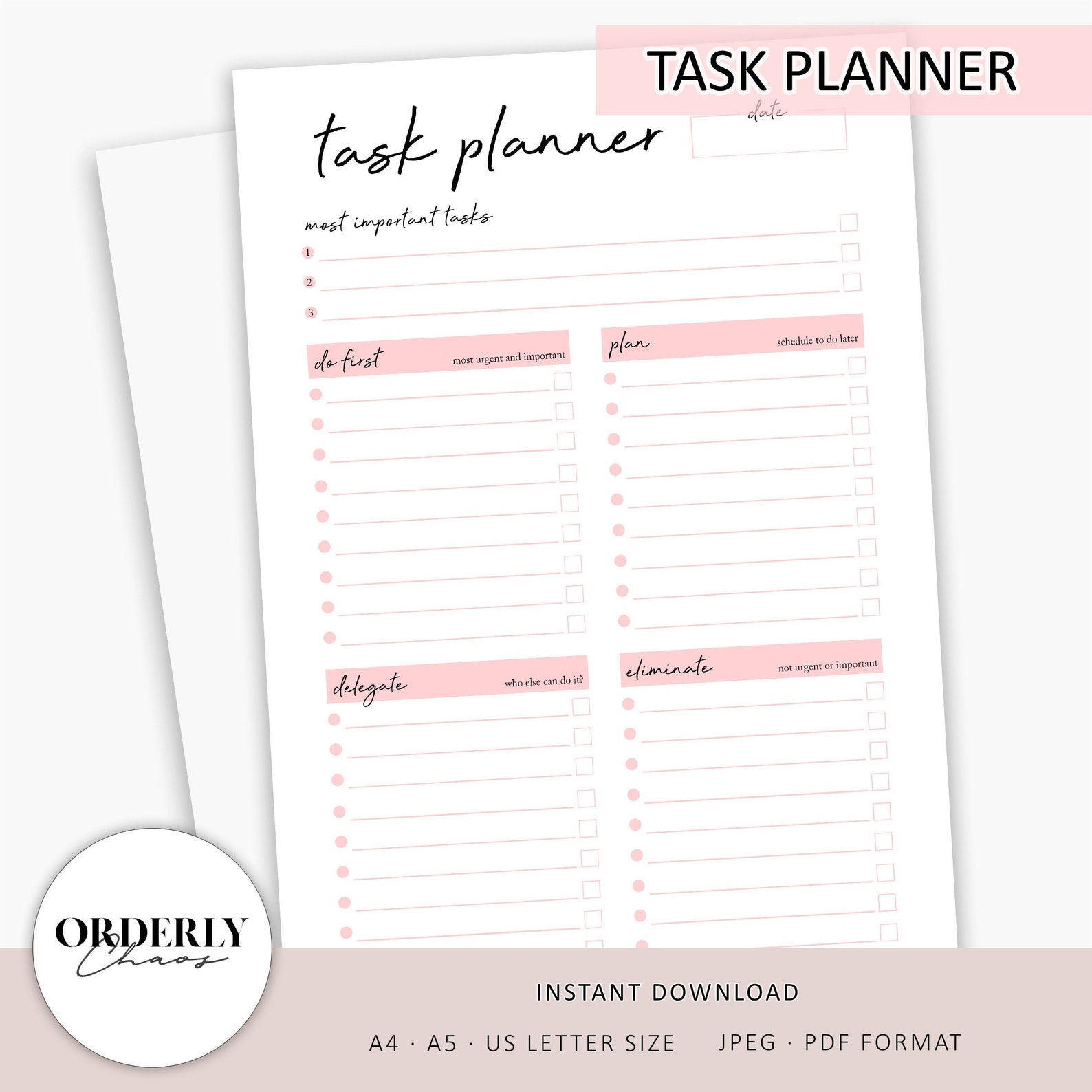 Task Planner Printable Daily Planner Task List Task | Etsy