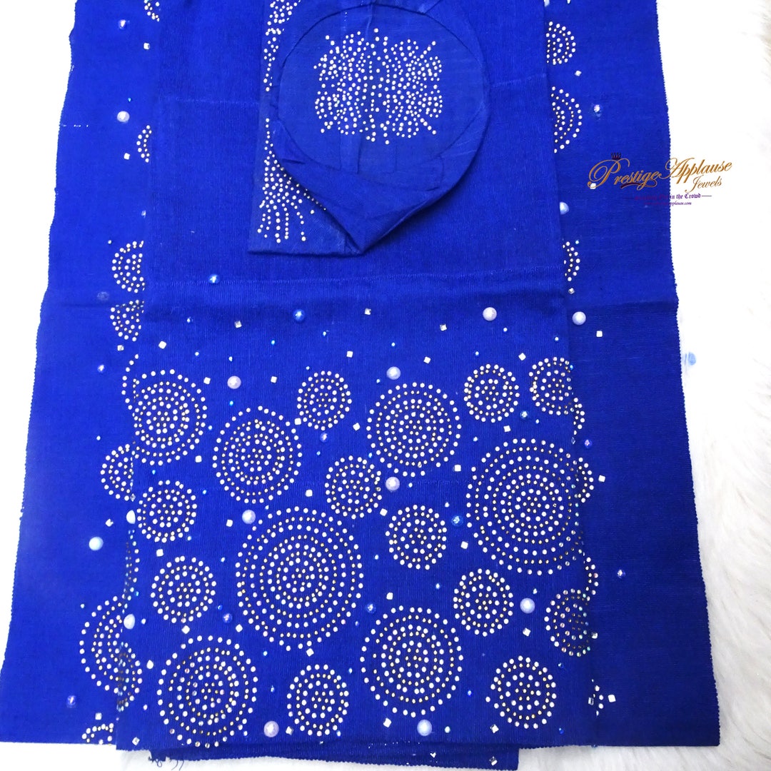 Celebrant Royal Blue Embelished With Stones New Design Aso Oke African ...