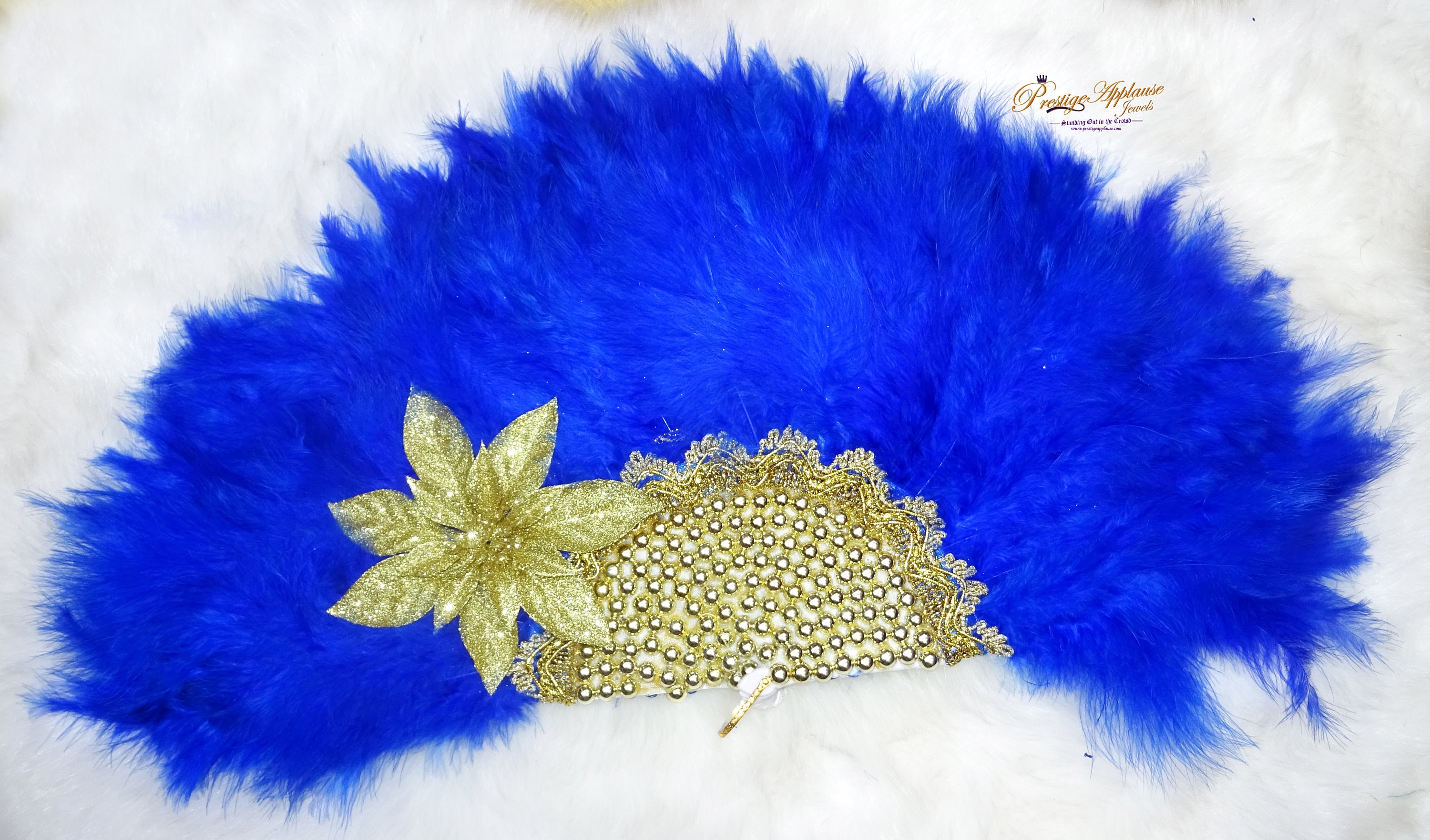 Beautiful Detailed Royal Blue With Gold Feather Hand Fan Wedding ...