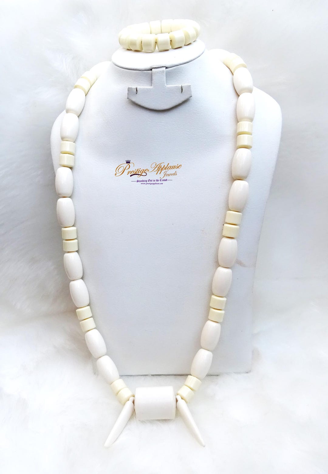 Igbo Elephant Tusk White Coral Groom Men African Beads Necklace ...