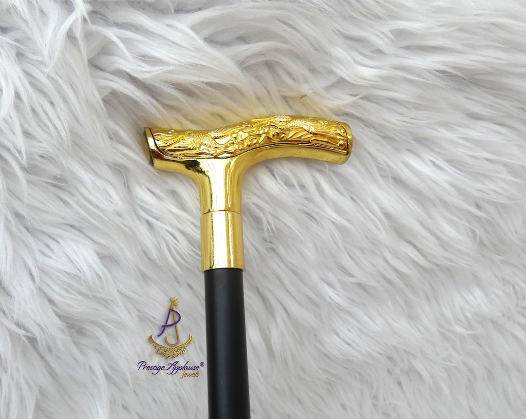 Gold Design Walking Stick – Engraved Decorative Cane, Gentleman's Staff ...