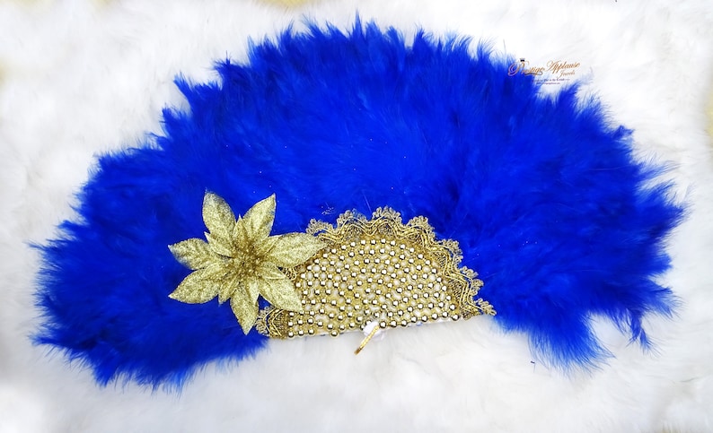 Beautiful Detailed Royal Blue With Gold Feather Hand Fan Wedding ...