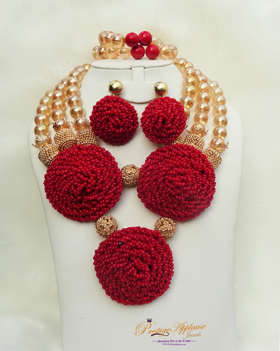 Beautiful Red Gold New Latest Design African Red Beads Bridal Wedding ...