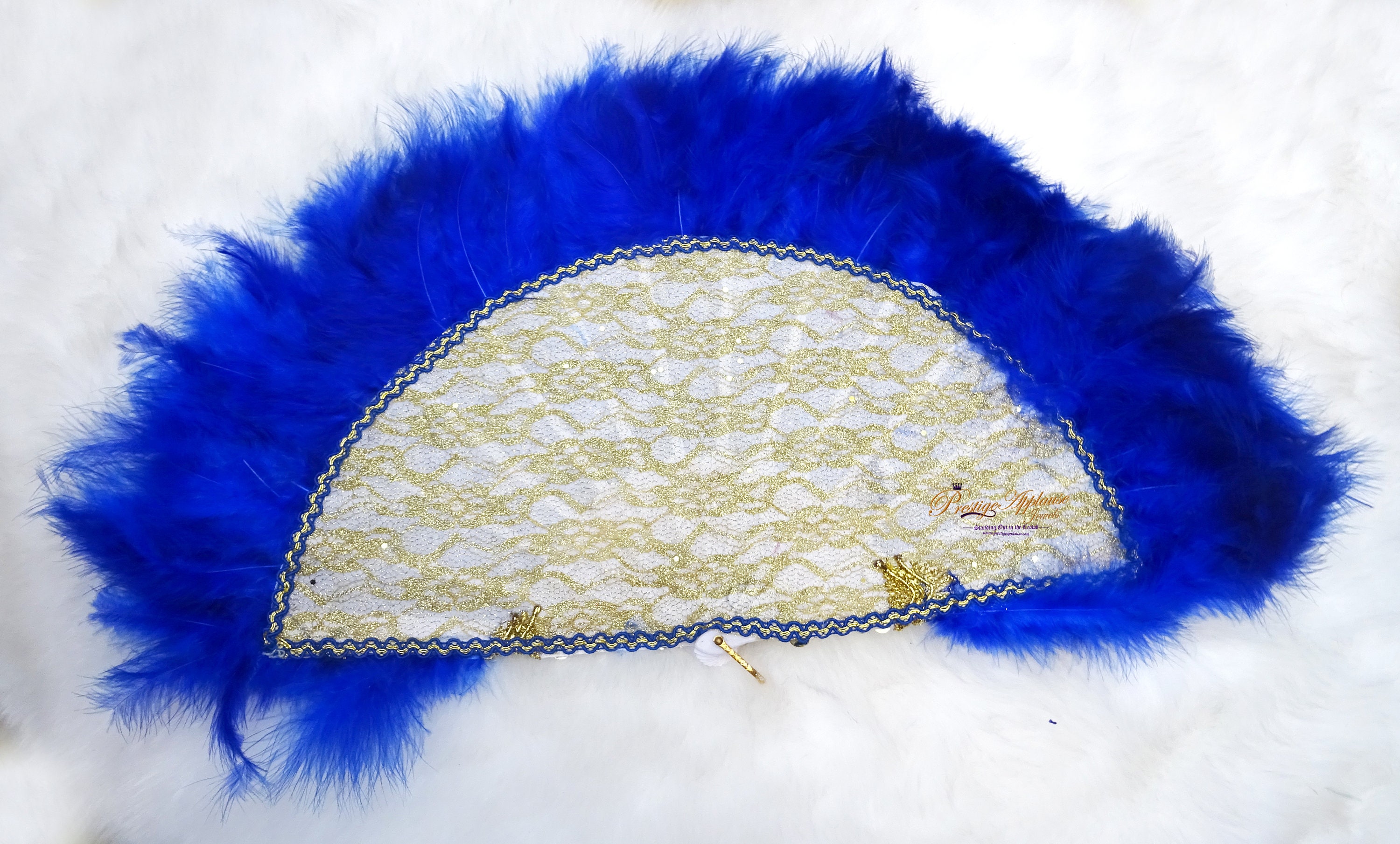 Beautiful Detailed Royal Blue With Gold Feather Hand Fan Wedding ...