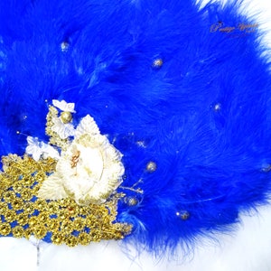Beautiful Detailed Royal Blue With Gold Feather Hand Fan Wedding ...