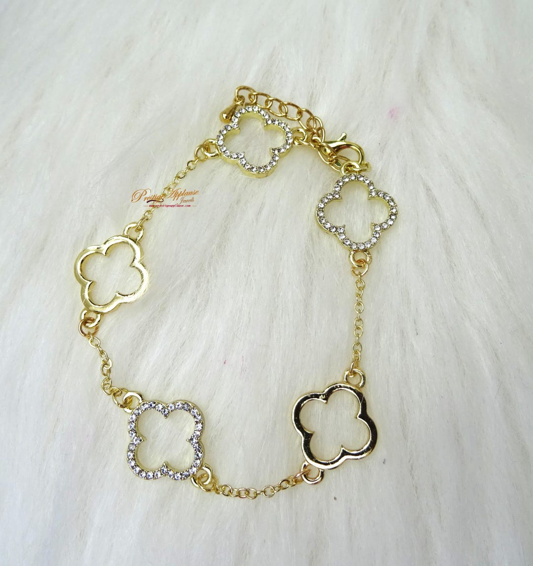 Four Leaf Gold Silver Rose Gold Clover Bracelet, Gold Clover Bracelet ...