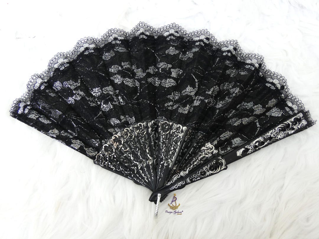 Black Lace Hand Fan | Elegant Bridal Fan | Vintage Style Folding Fan ...
