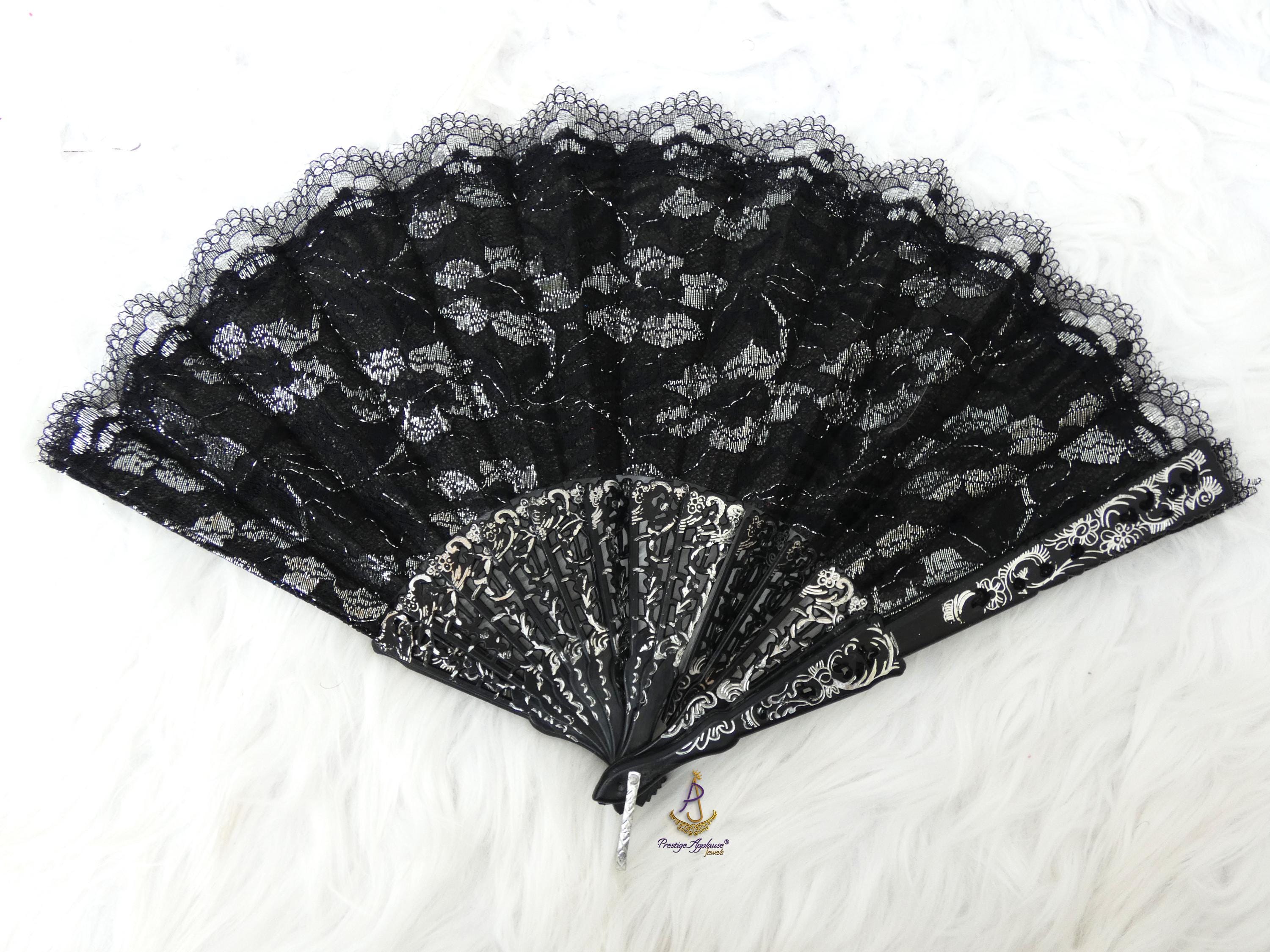 Black Lace Hand Fan | Elegant Bridal Fan | Vintage Style Folding Fan ...