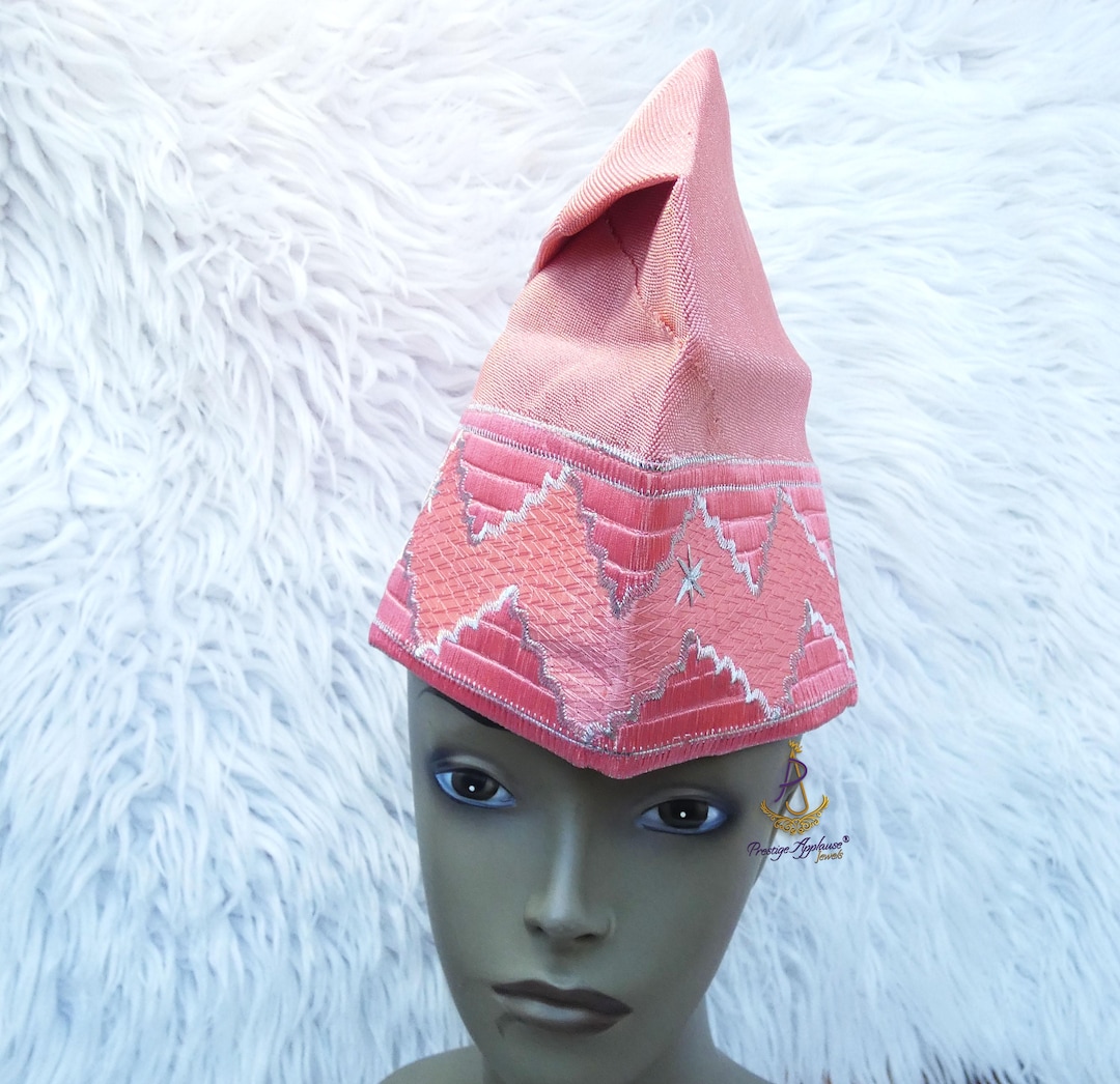 Pink Mix With Peach Yoruba Fila Hat Royal Designs Aso Oke Groom Fila ...