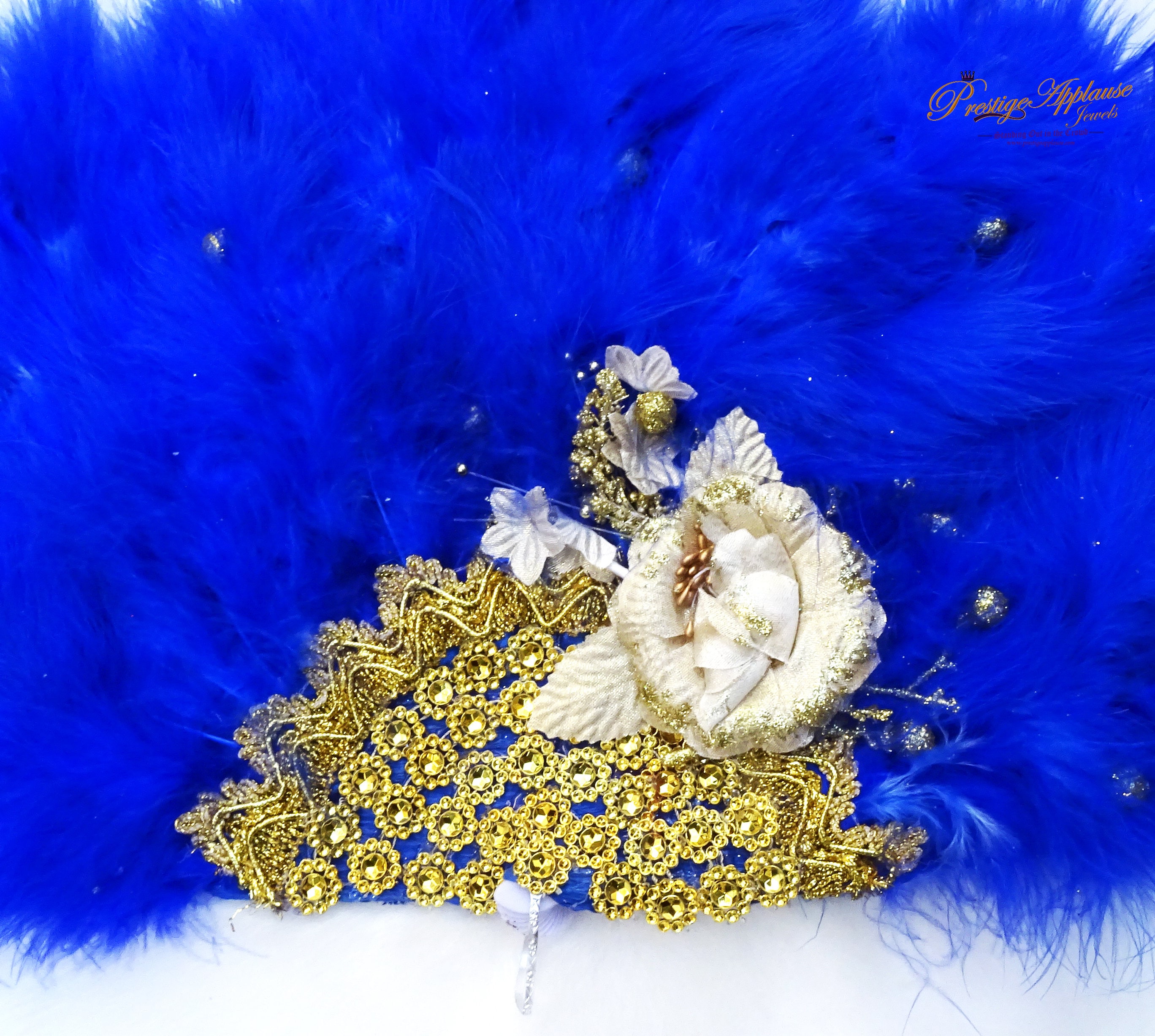 Beautiful Detailed Royal Blue With Gold Feather Hand Fan Wedding ...