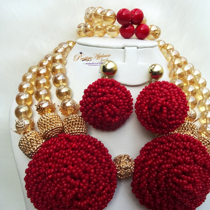 Beautiful Red Gold New Latest Design African Red Beads Bridal Wedding ...