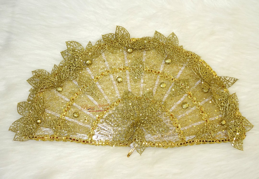 Beautiful Detailed Gold Glitter Hand Fan Wedding African Traditional ...